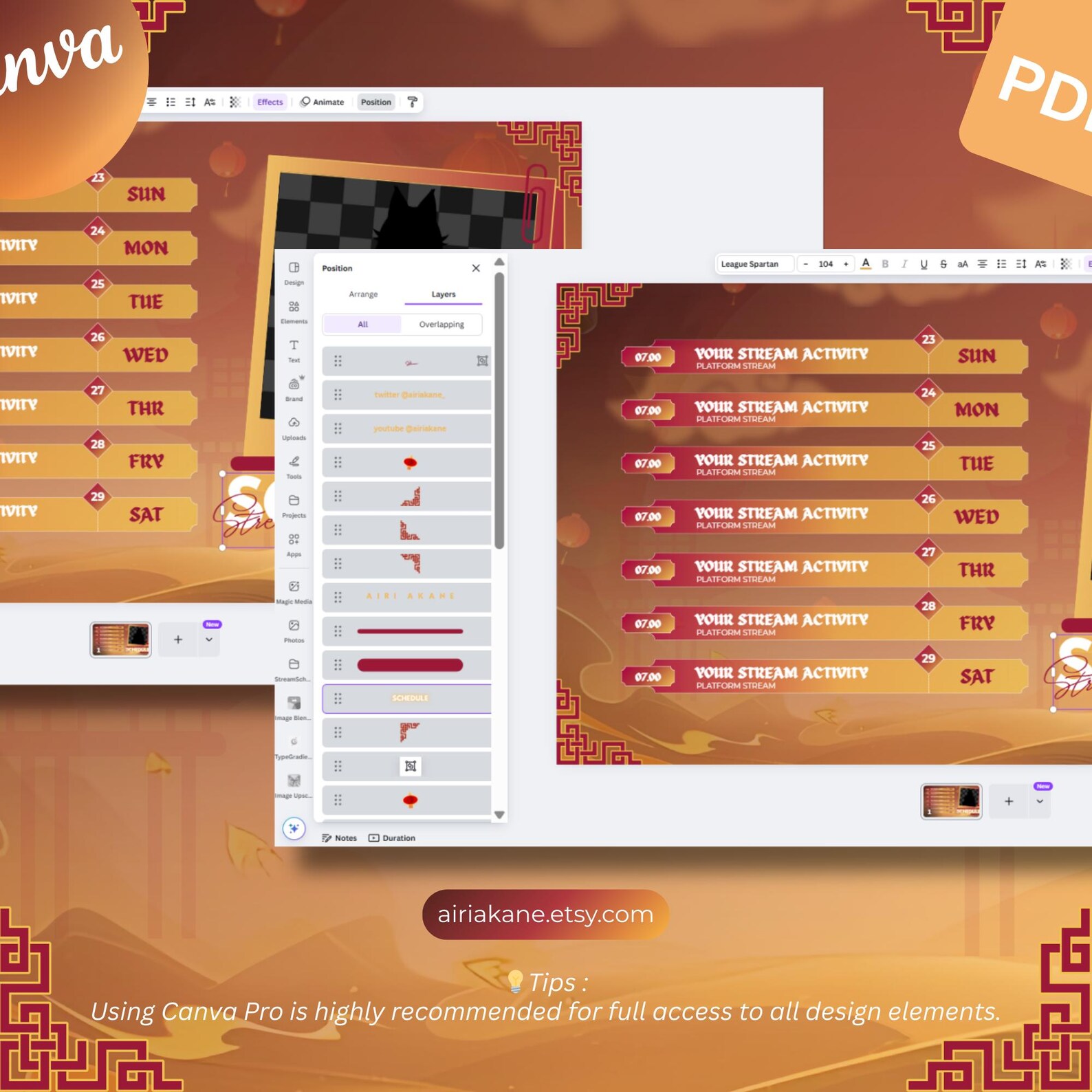 Orange Chinese Stream Schedule Template: Editable Canva Design (digital ...