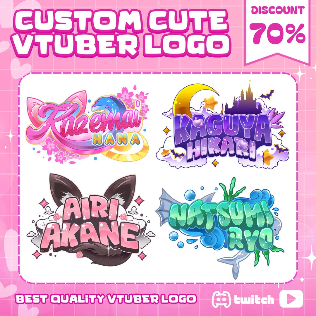 Custom Cute Vtuber Logo Text, Cute Logo, Chibi Logo, Kawaii Logo Text ...