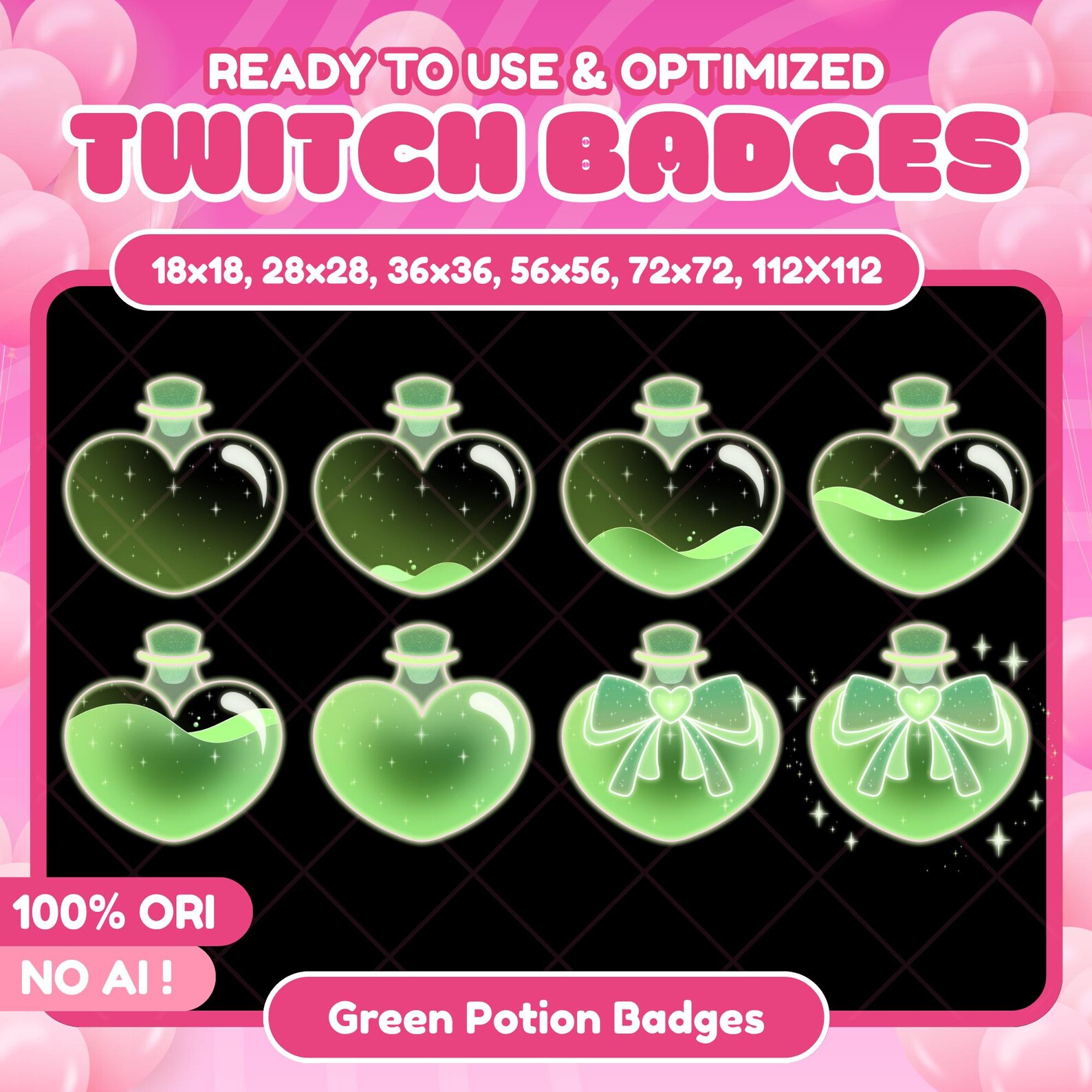 Cute Green Potion Twitch Sub Bit Badges / Kawaii Potion / Cute Badges ...