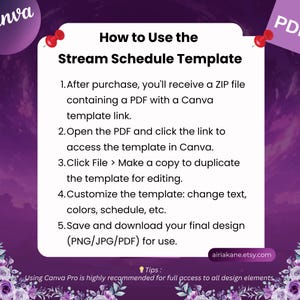 Stream Schedule Template - Purple Rose Editable Canva Template for ...
