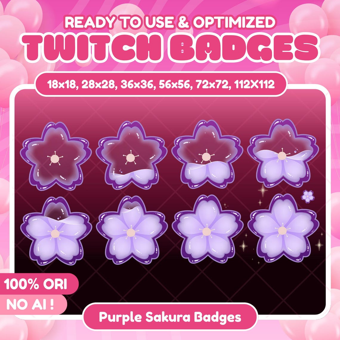 Cute Purple Sakura Twitch Sub Bit Badges / Kawaii Sakura / Cute Badges ...