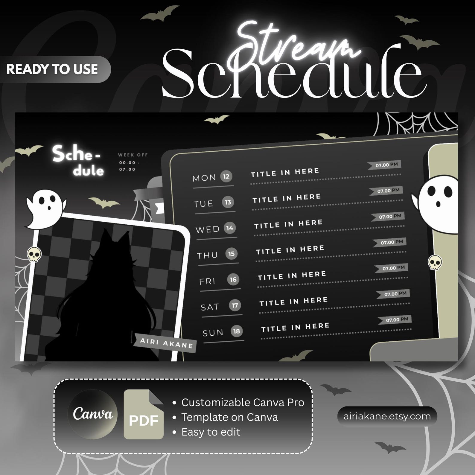 Ghost Stream Schedule Template: Spooky Canva Design (digital Download ...