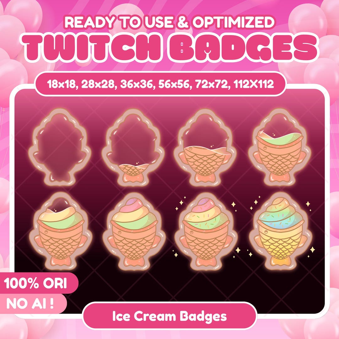 Cute Ice Cream Twitch Sub Bit Badges / Kawaii Ice Cream / Cute Badges ...