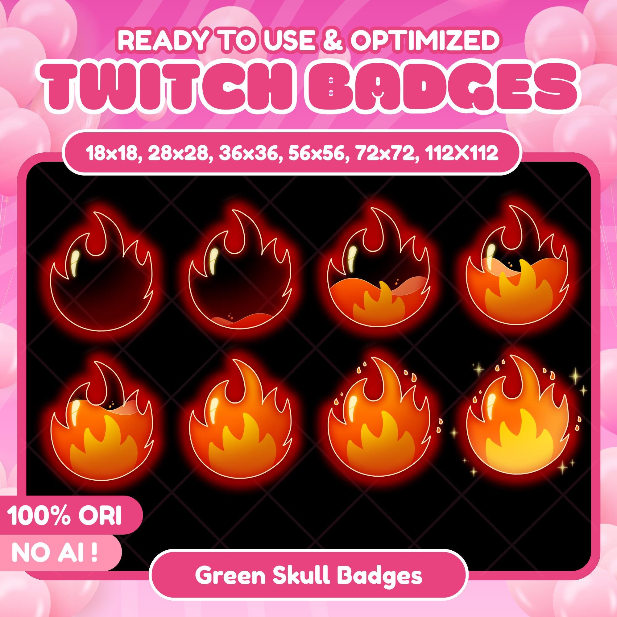 Cute Red Fire Twitch Sub Bit Badges / Kawaii Fire / Cute Badges for ...