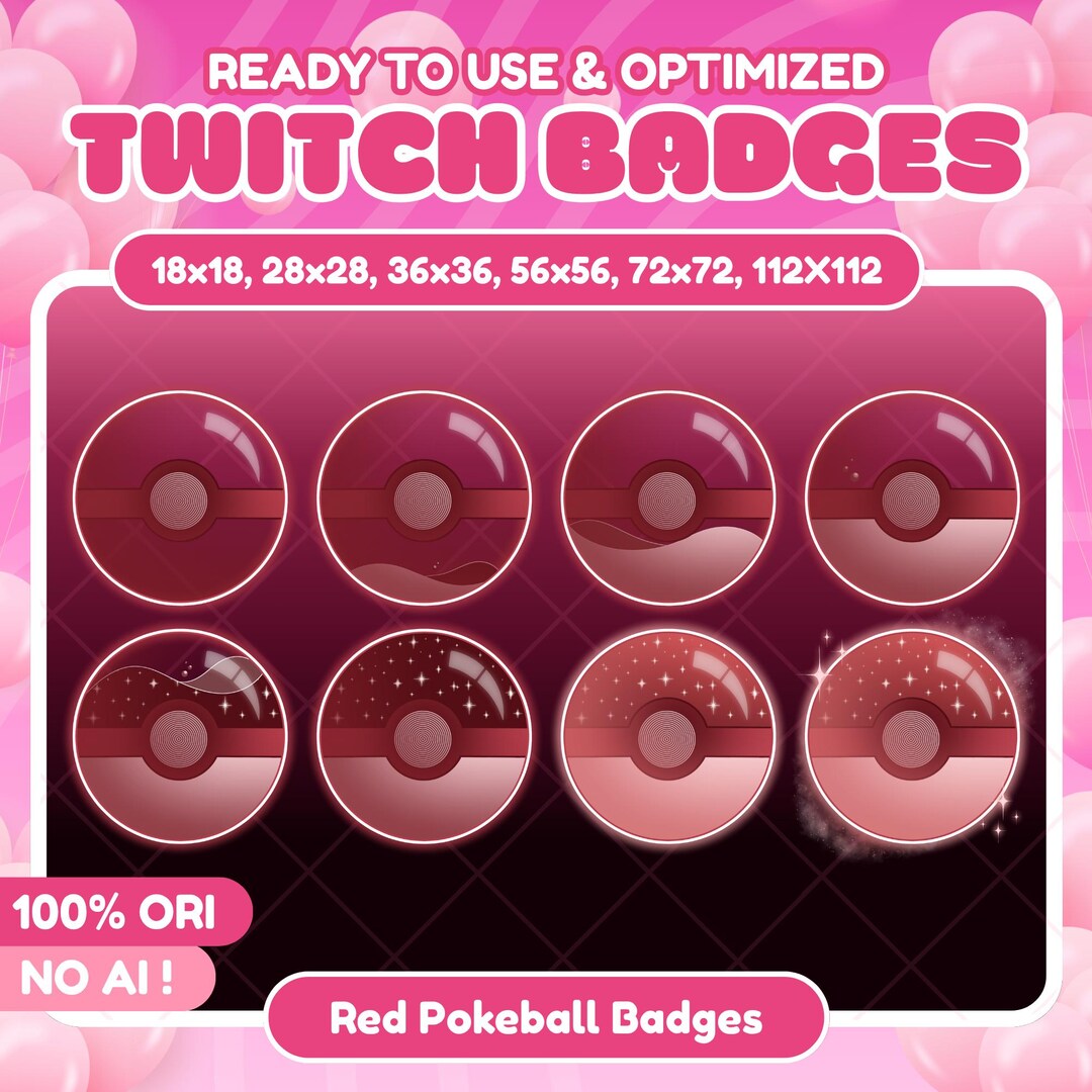 Cute Red Pokeball Twitch Sub Bit Badges / Kawaii Pokeball / Cute Badges ...