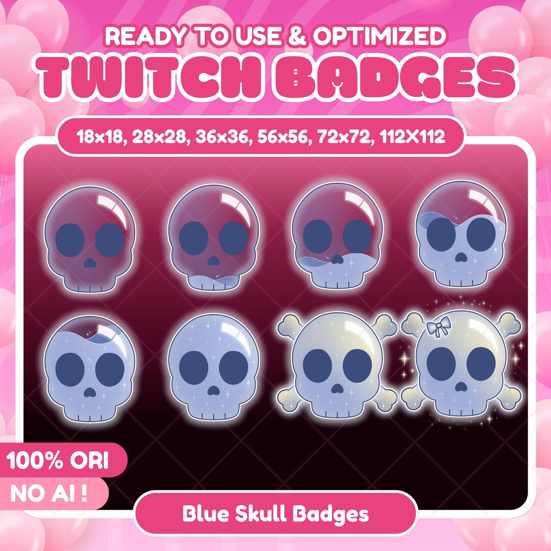 Cute Blue Skull Twitch Sub Bit Badges / Kawaii Skull / Cute Badges for ...
