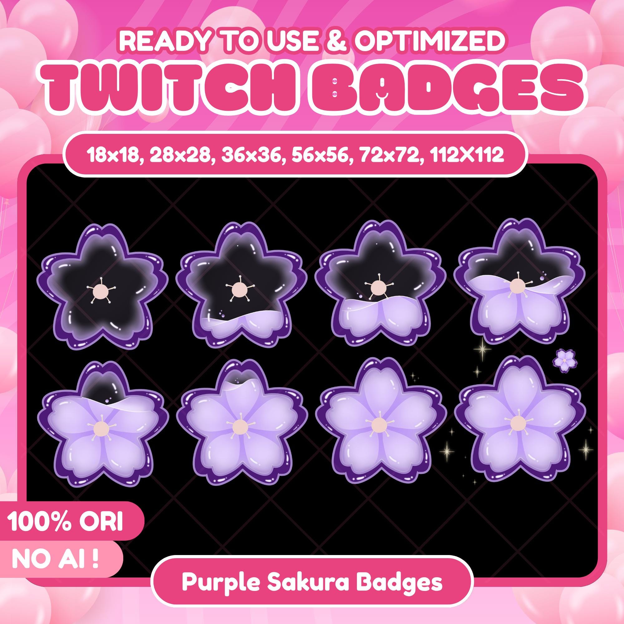 Cute Purple Sakura Twitch Sub Bit Badges / Kawaii Sakura / Cute Badges ...