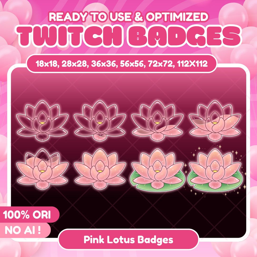 Pink Lotus Twitch Sub Badges: Kawaii Streamer Overlay (digital Download ...