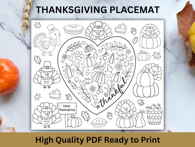 Thankful Coloring Sheet, Activity Setting for Thanksgiving Day ...