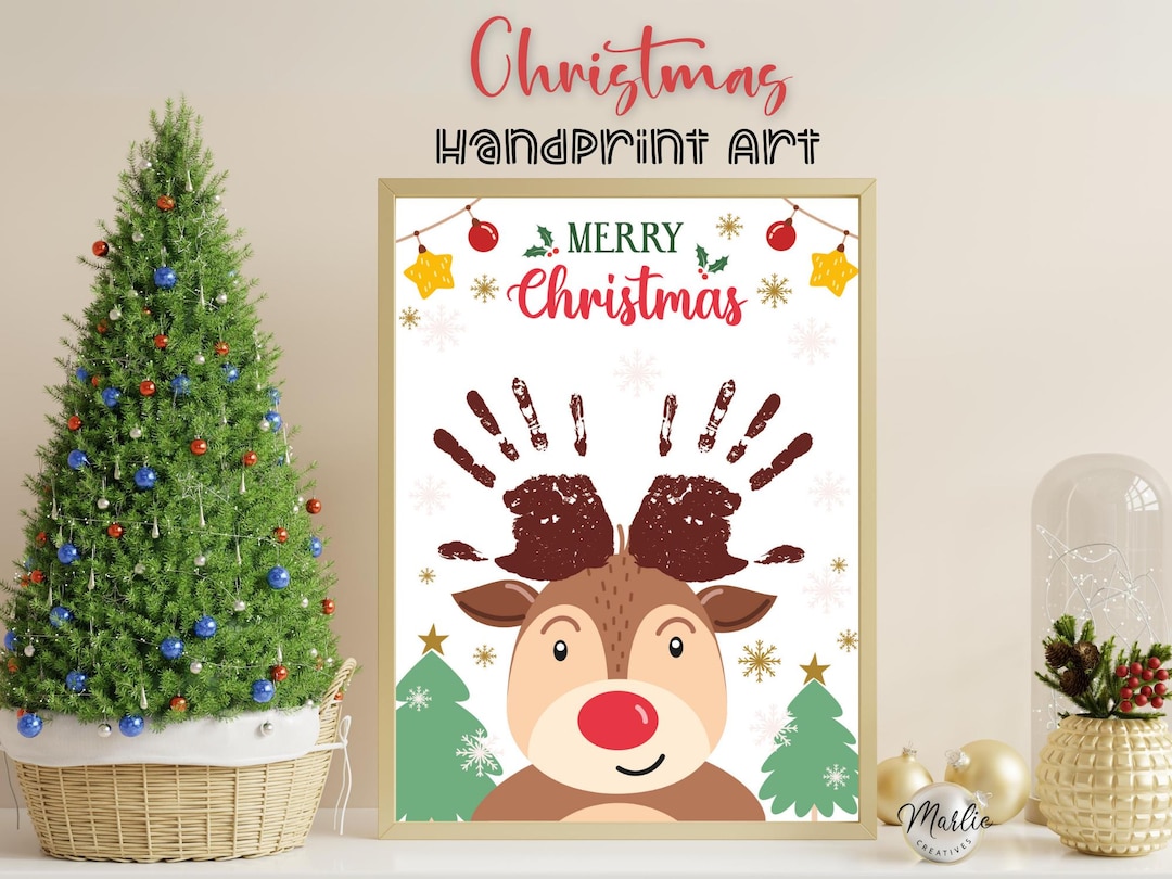 Reindeer Handprint Art, Christmas Handprint Craft, Xmas Handprint Art ...