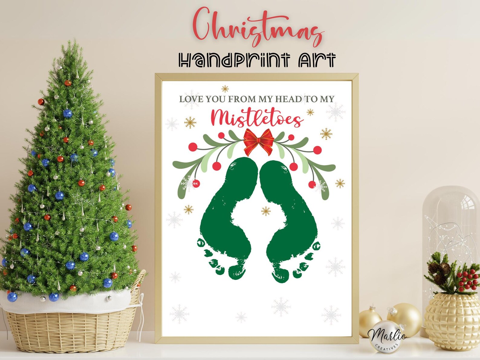Christmas Handprint Footprint Bundle + Coloring Placemat, Xmas ...