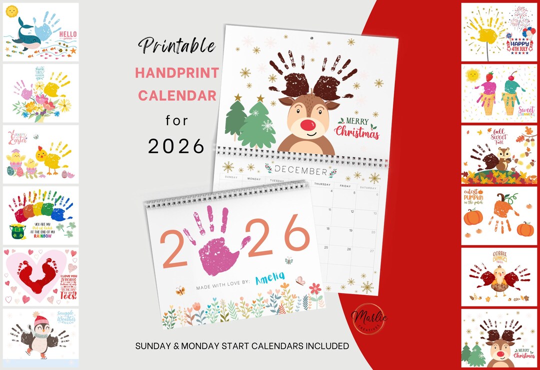 2026 Handprint Calendar Printable: DIY Kids Craft & Keepsake Gift - Etsy