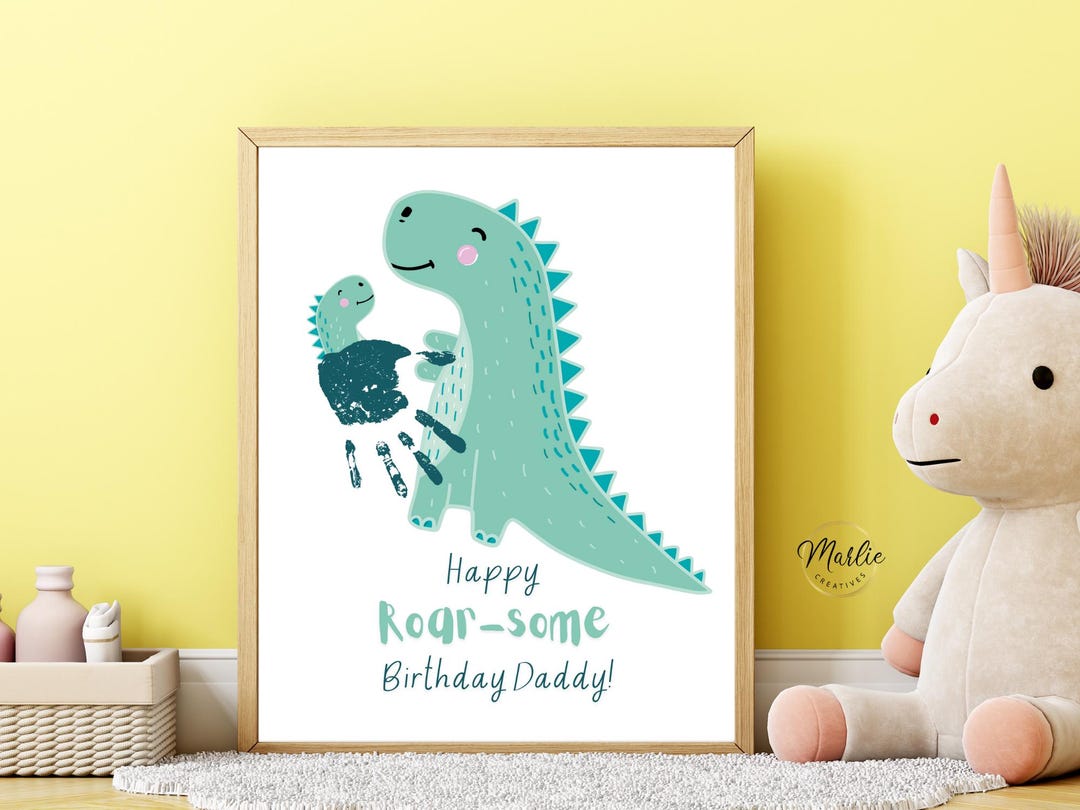 Birthday Handprint Card, Dinosaur Handprint, Handprint Daddy Gift ...