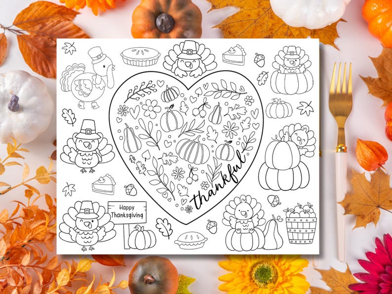 Thankful Coloring Sheet, Activity Setting for Thanksgiving Day ...
