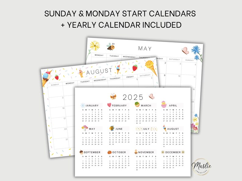 Downloadable 2025 Calendar, Printable Clipart Calendar, Editable 2025 Calendar, Instant 2025 ...