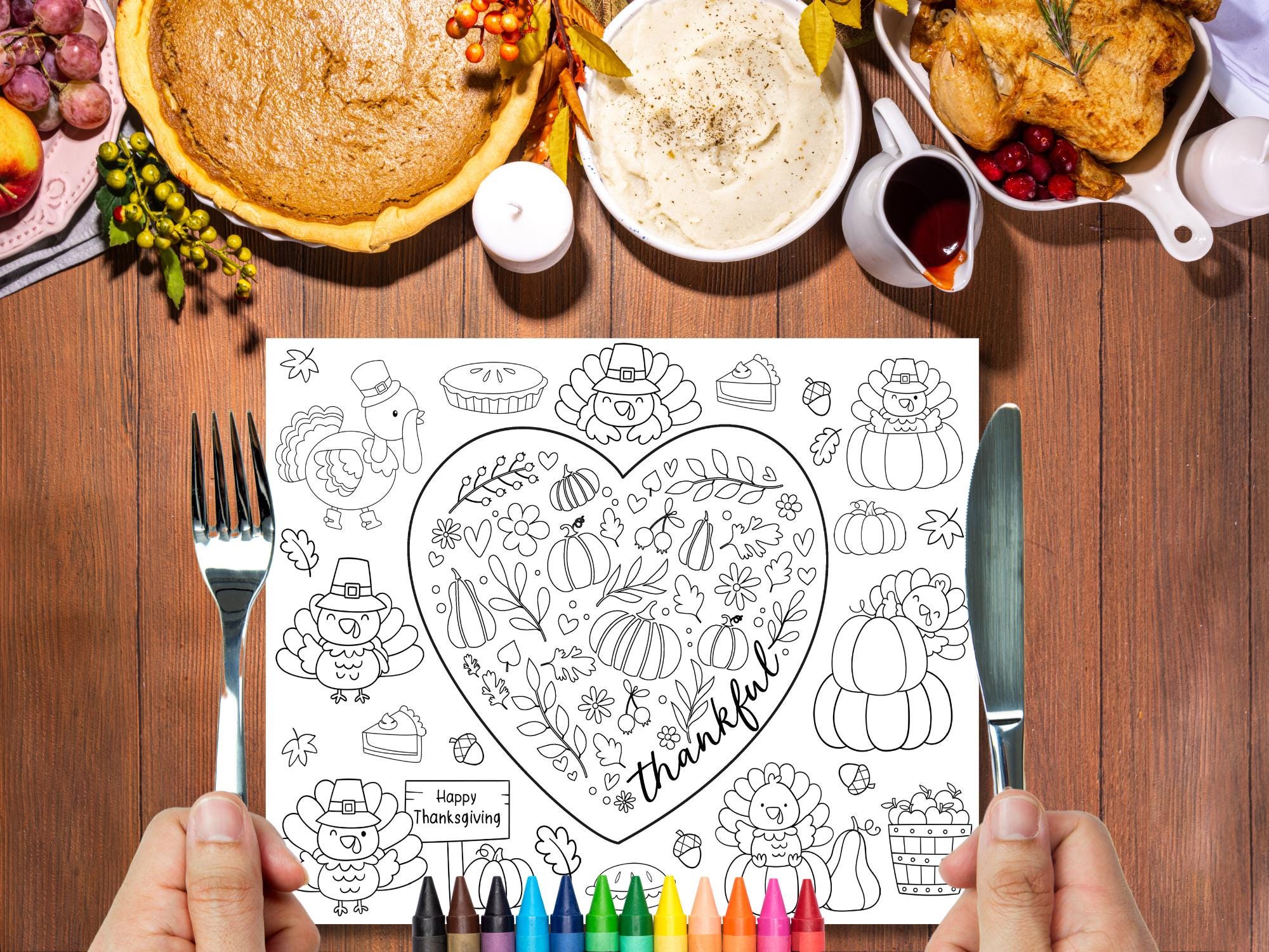 Thankful Coloring Sheet, Activity Setting for Thanksgiving Day ...