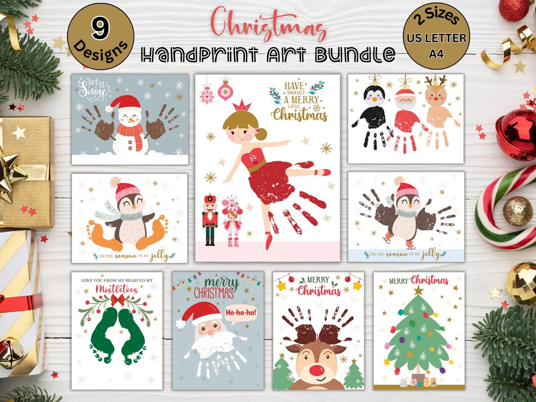 Christmas Handprint Footprint Bundle + Coloring Placemat, Xmas ...