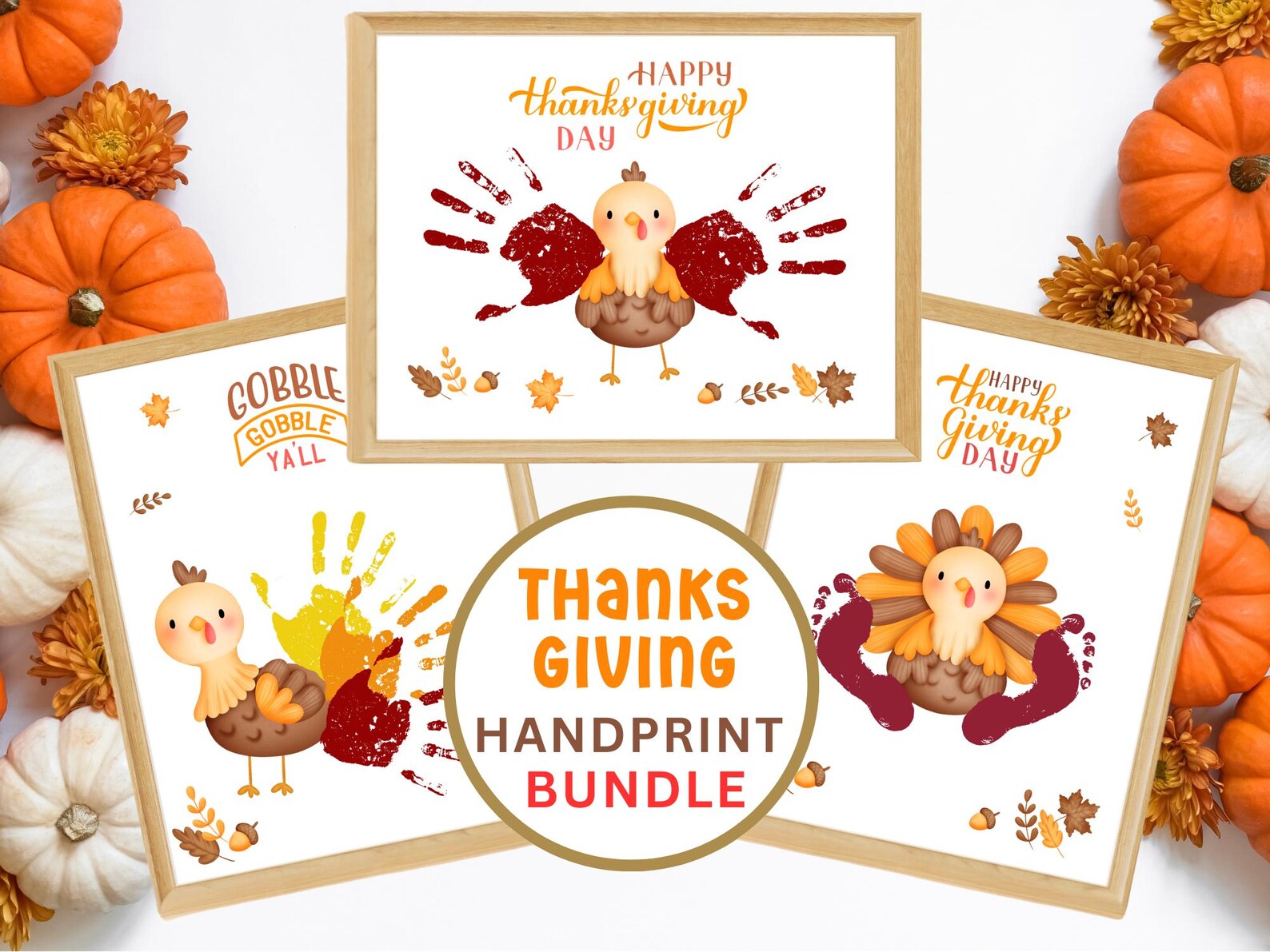 Happy Thanksgiving Handprint Art Bundle + Coloring Placemat, Turkey ...