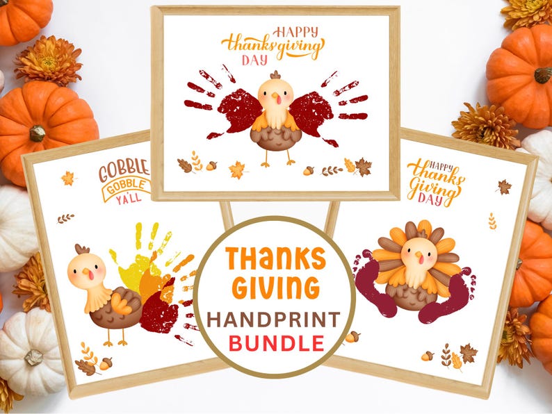 Happy Thanksgiving Handprint Art Bundle + Coloring Placemat, Turkey ...