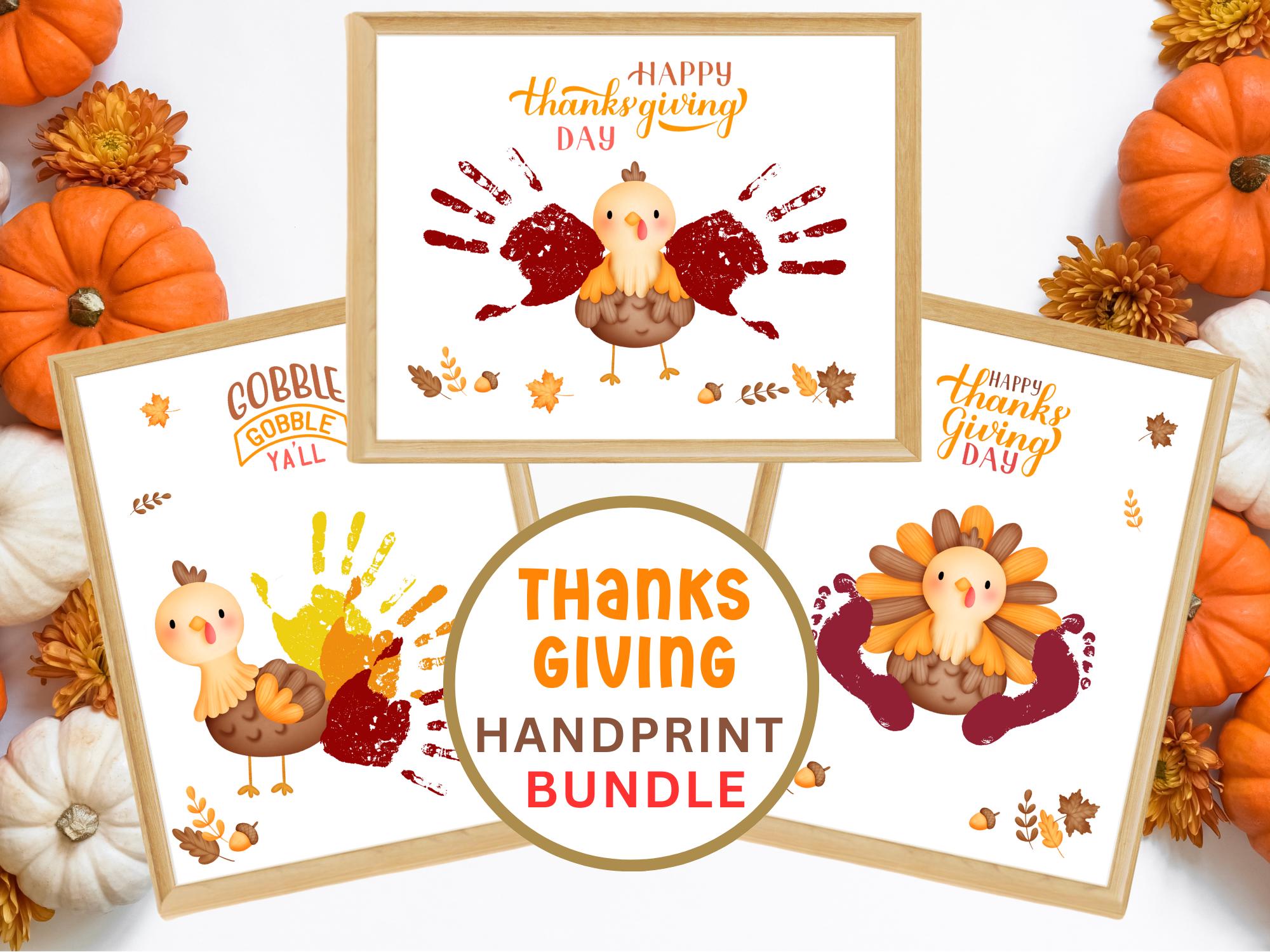 Happy Thanksgiving Handprint Art Bundle + Coloring Placemat, Turkey ...