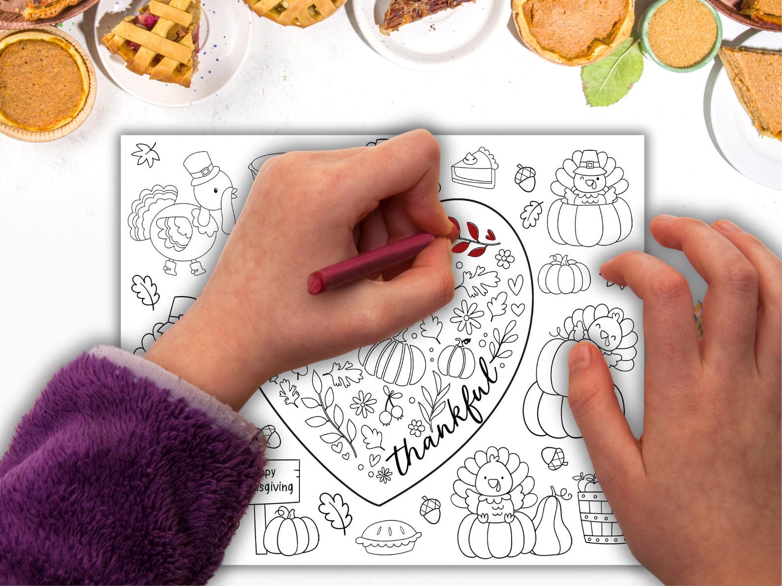 Thankful Coloring Sheet, Activity Setting for Thanksgiving Day ...