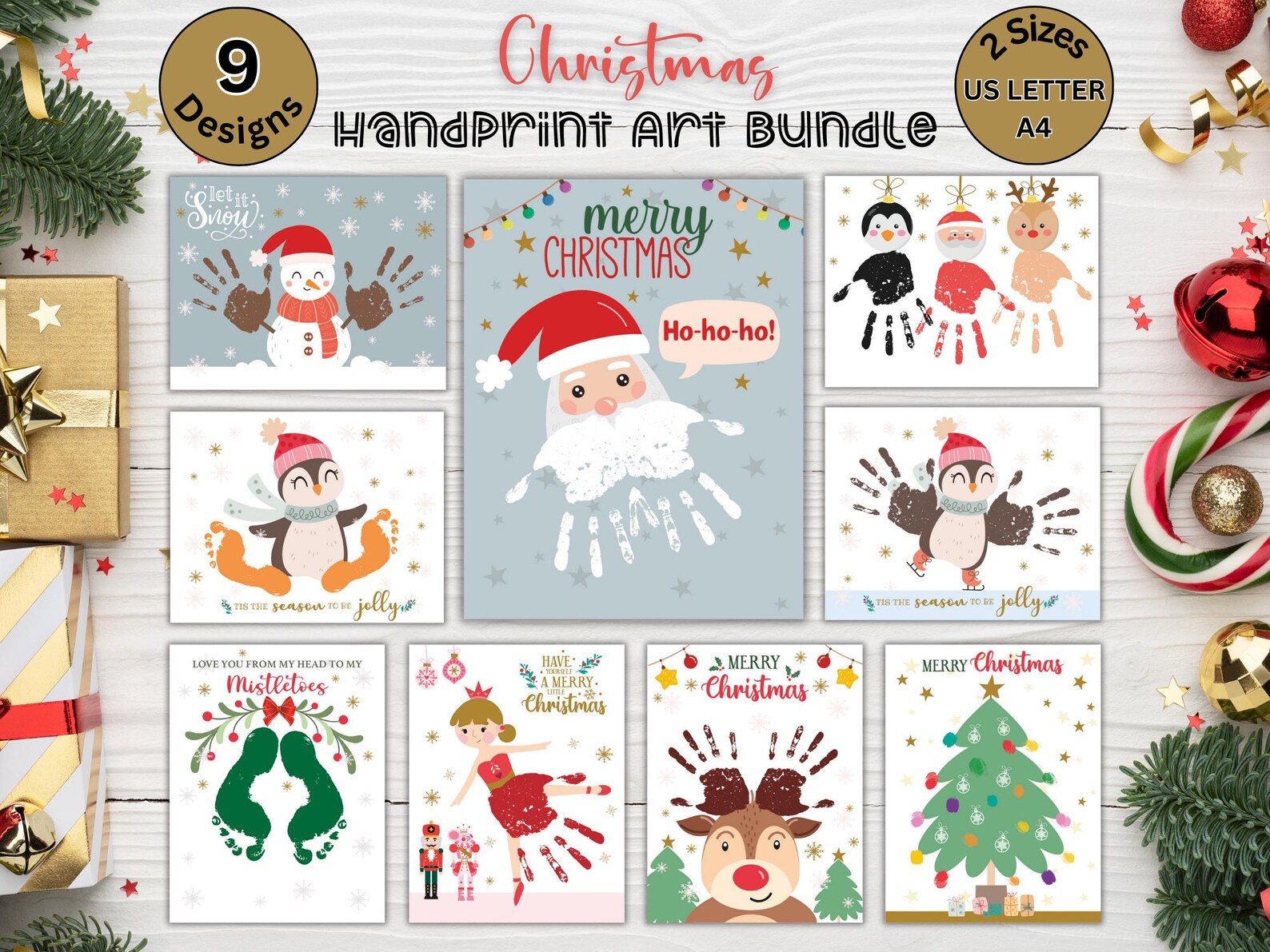 Christmas Handprint Bundle, Xmas Handprint Art, Mistletoe Footprint ...