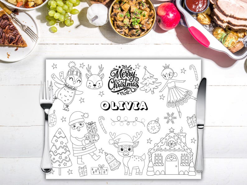 EDITABLE Christmas Coloring Placemat, Christmas Coloring Sheet ...