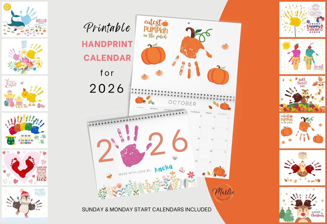 DIY Handprint & Footprint Calendar 2026: Yearly Kids Art Printable - Etsy