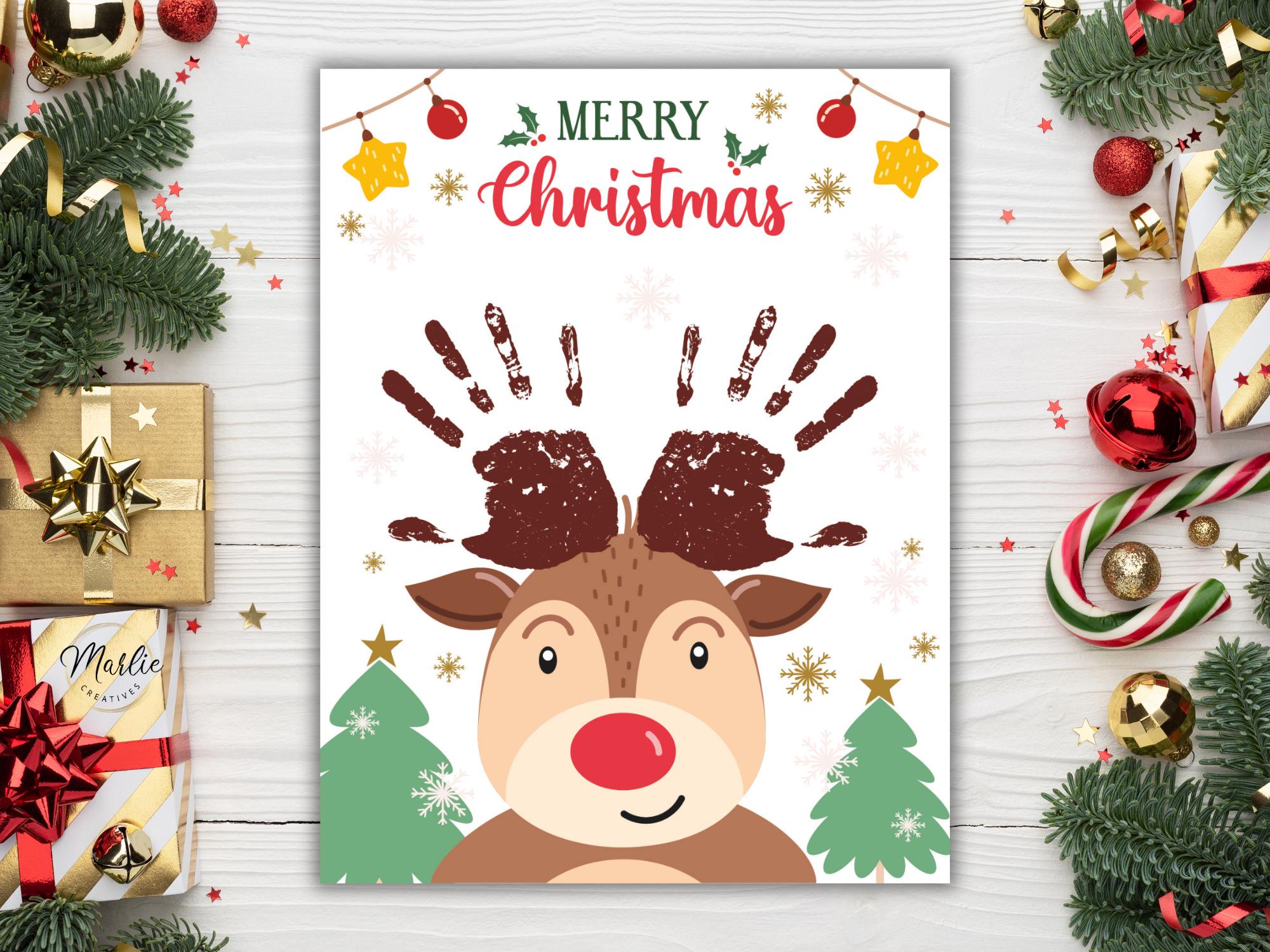 Reindeer Handprint Art, Christmas Handprint Craft, Xmas Handprint Art ...
