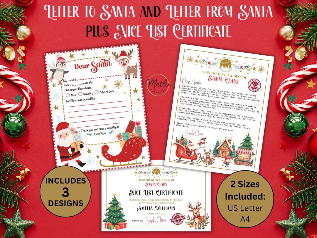 EDITABLE Letter From Santa & Nice List Certificate Plus Letter to Santa ...