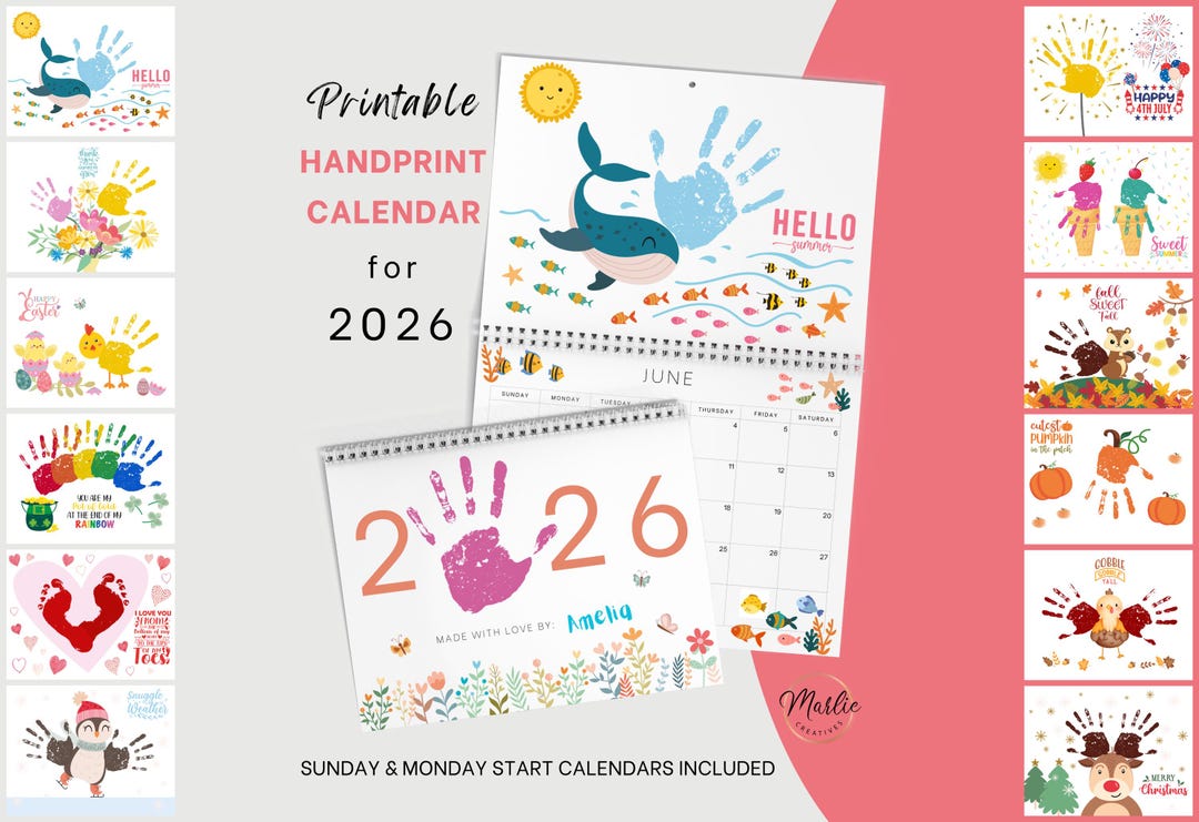 Handprint Calendar 2026, Handprint Bundle, Winter Handprint Art, Summer ...