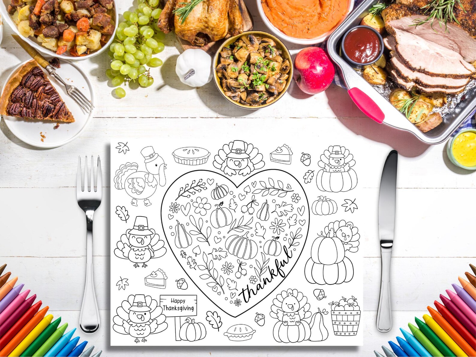Thankful Coloring Sheet, Activity Setting for Thanksgiving Day ...