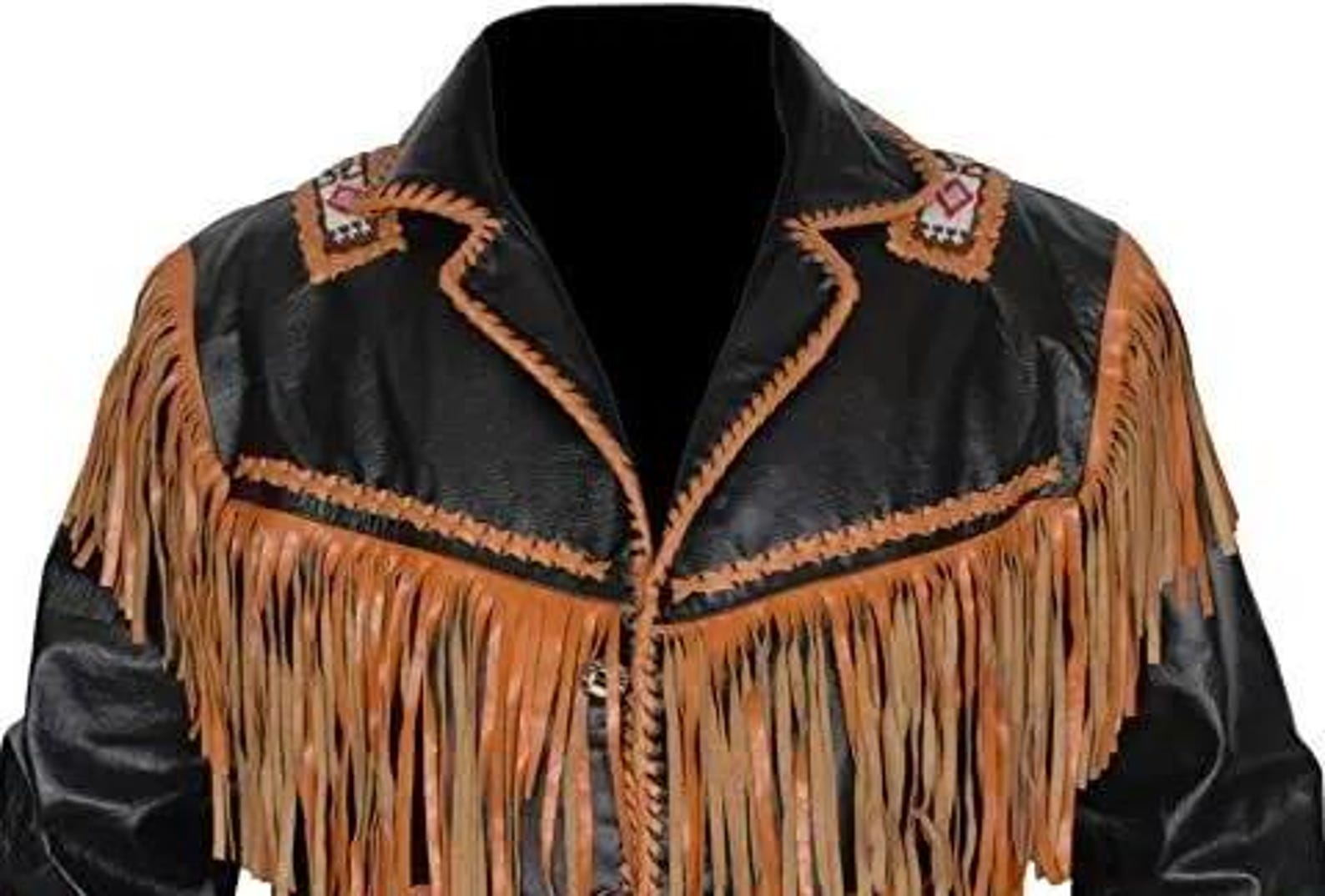 Men Real Leather Western Style Cowboy Leather Jacket Fringe & Beaded ...