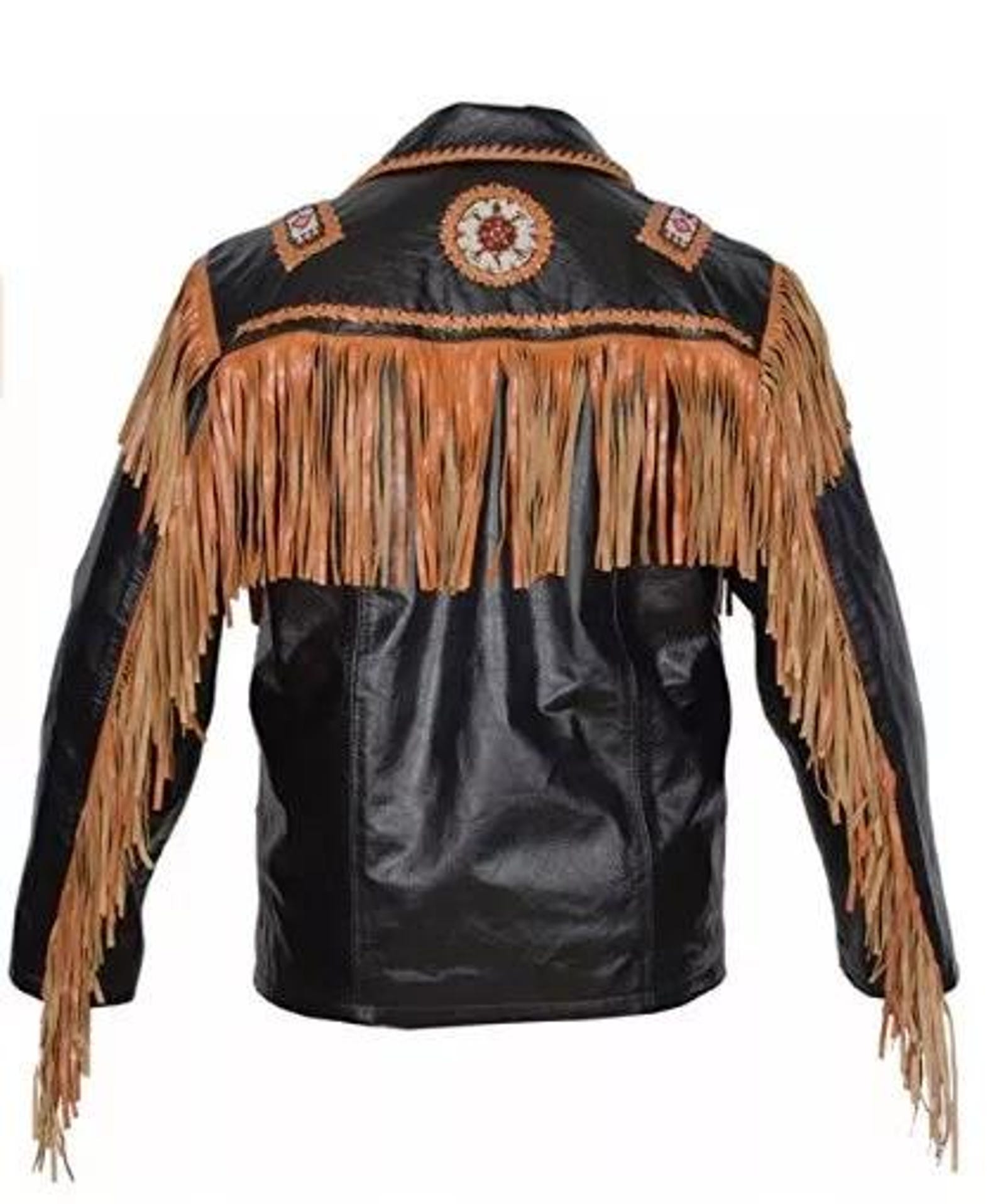 Men Real Leather Western Style Cowboy Leather Jacket Fringe & Beaded ...