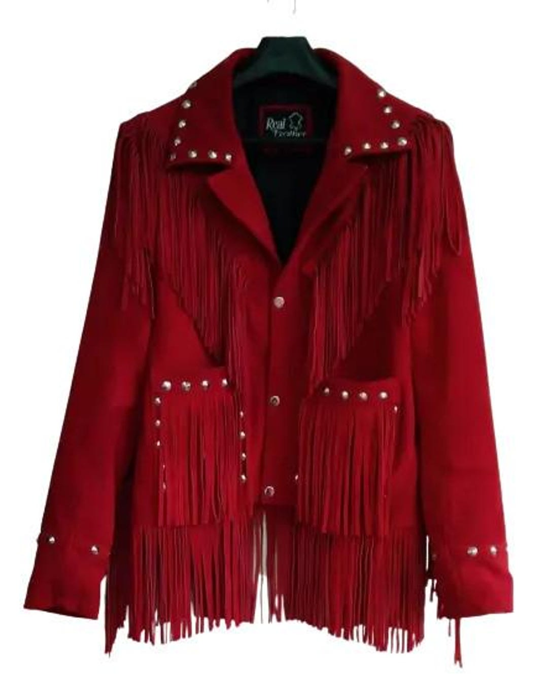 Women American Native Western Suede Jacket With Fringes Red Color ...