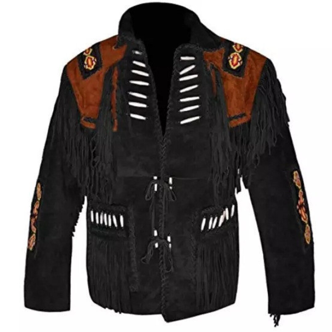 Men American Western Cowboy Native Suede Leather Jacket With Fringe ...