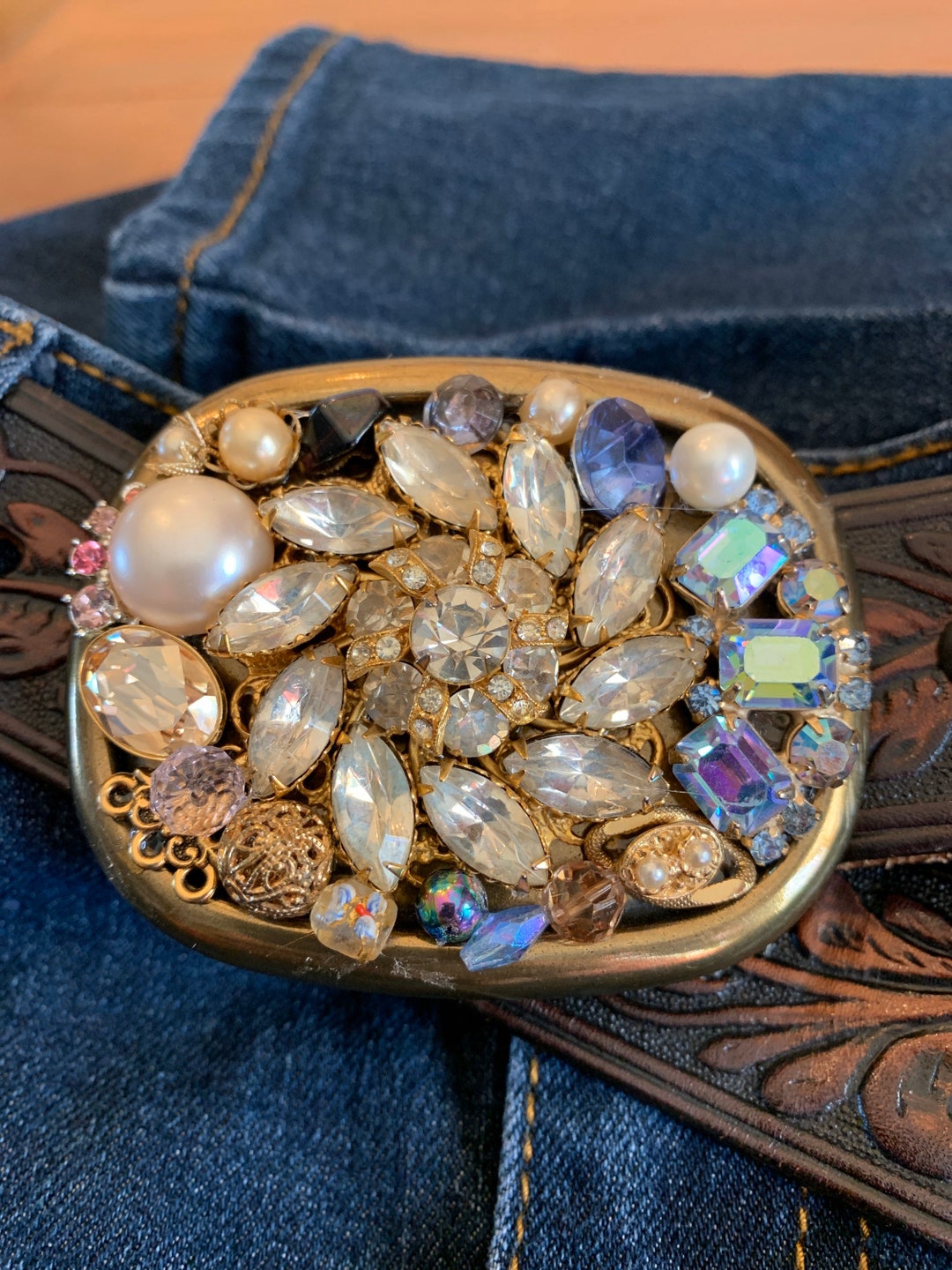 Jeweled Belt Buckle Vintage Findings - Etsy
