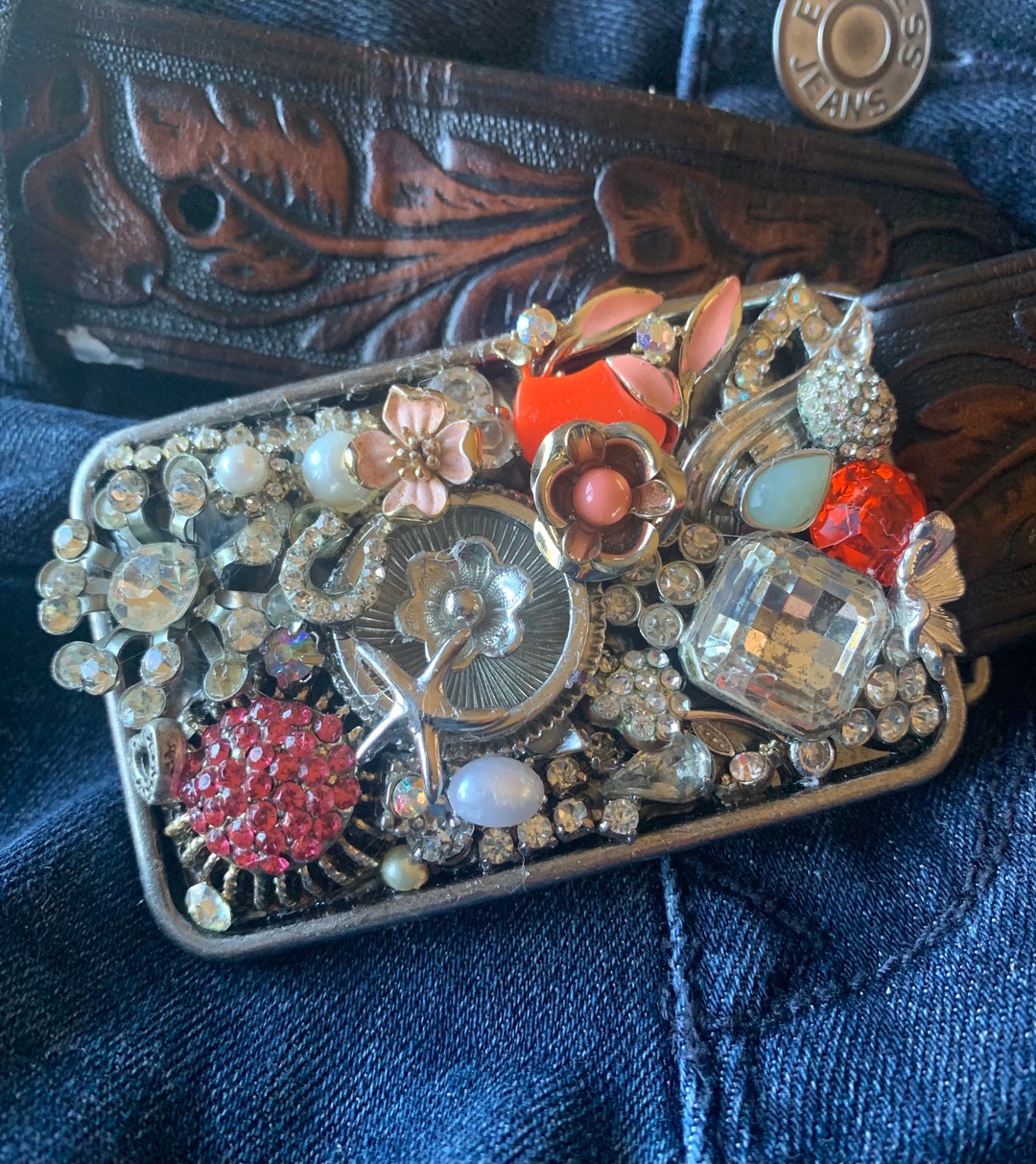 Rhinestone Belt Buckle Vintage Findings - Etsy