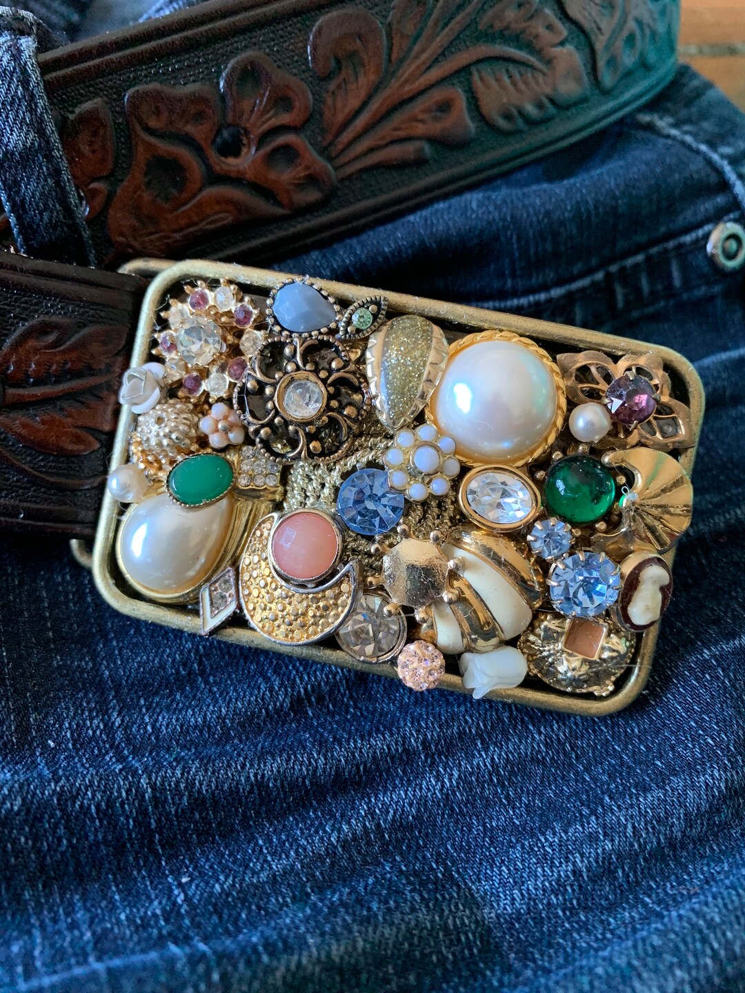 Jeweled Belt Buckle Vintage Findings - Etsy