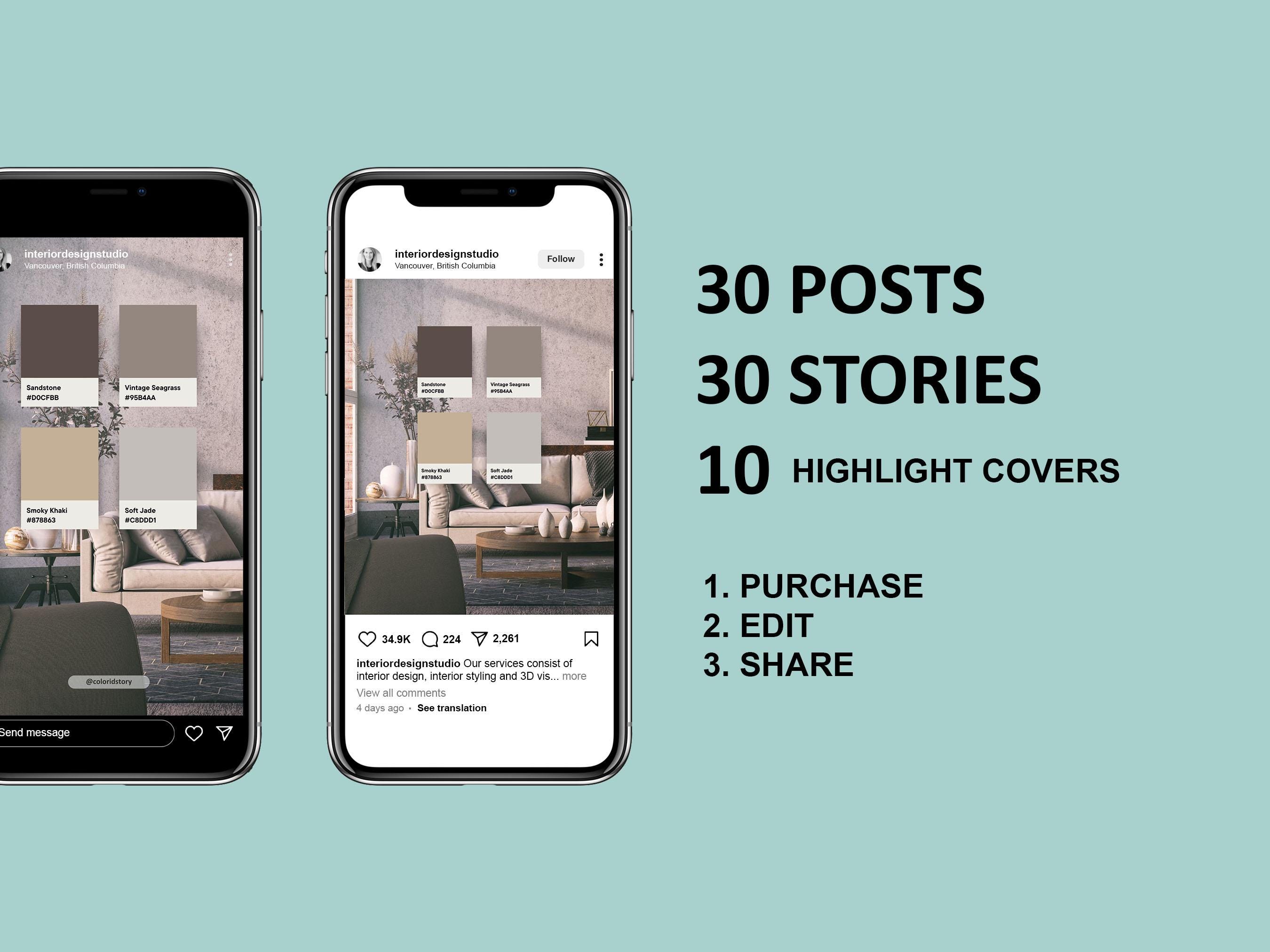 60 Instagram Post & Story Templates for Interior Designers + 10 Bonus ...