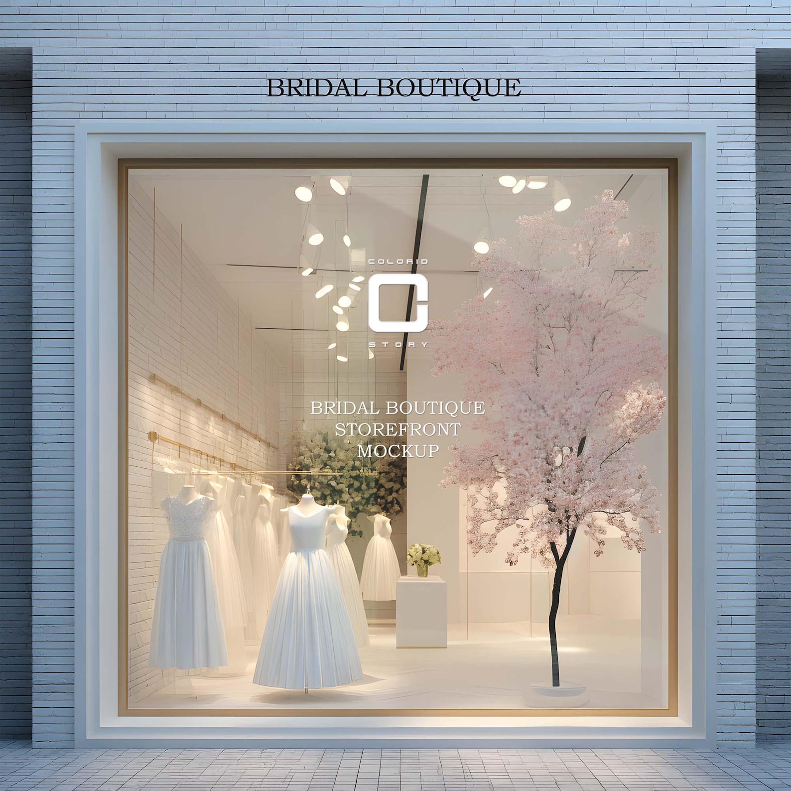 Window Display Bridal Boutique Mockup PSD, Elegant Wedding Dress ...