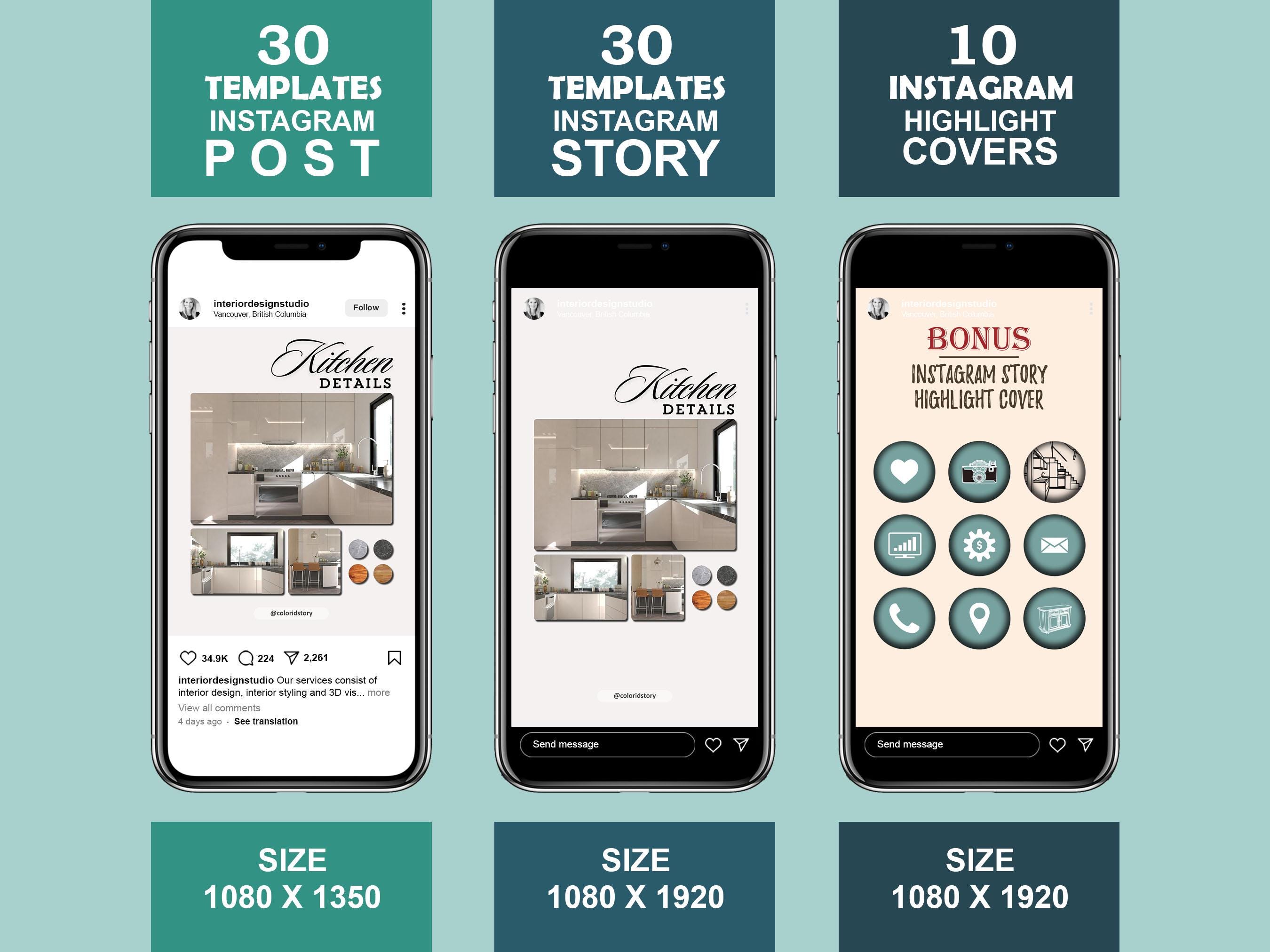 60 Instagram Post & Story Templates for Interior Designers + 10 Bonus ...