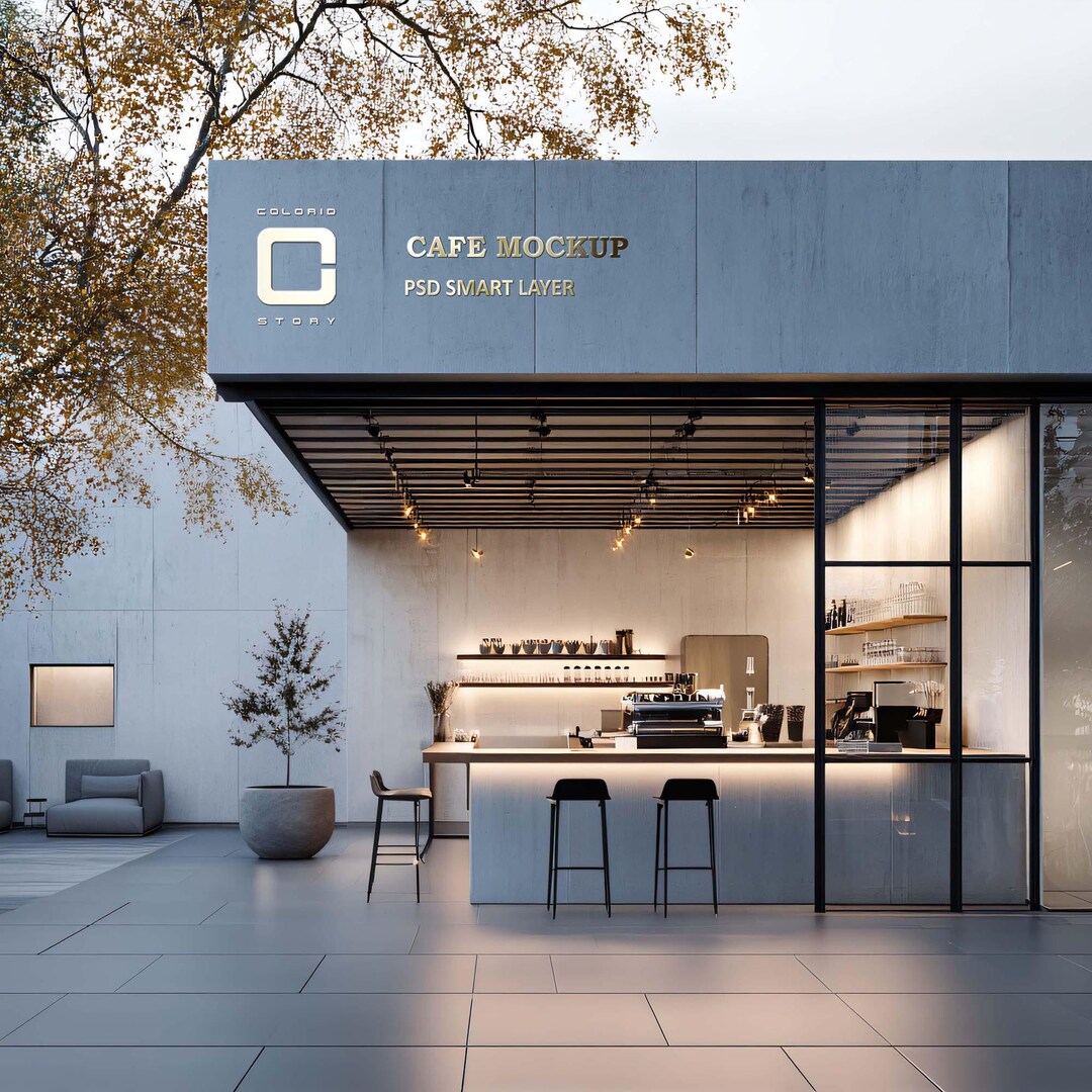 Concrete Cafe Facade Mockup PSD, Modern Industrial Logo Branding - Etsy