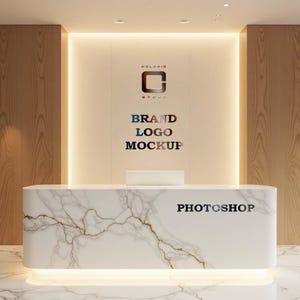 Reception Desk Mockup PSD, Modern Lobby Design Template, Front Desk ...