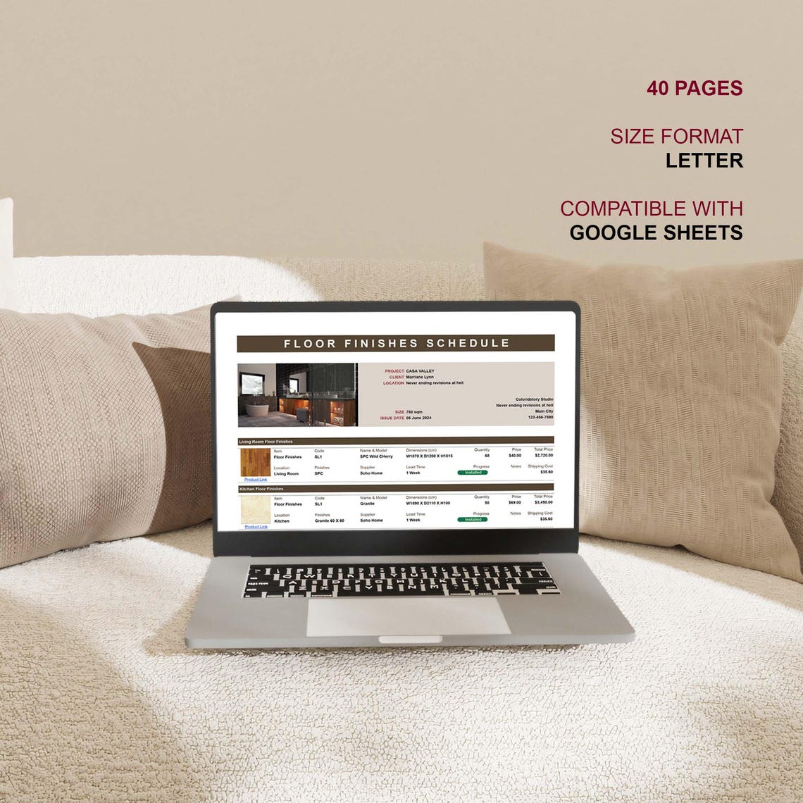 Home Renovation Product Specs Template, Interior Design Google Sheets ...