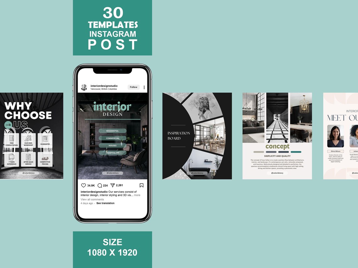 60 Instagram Post & Story Templates for Interior Designers + 10 Bonus ...