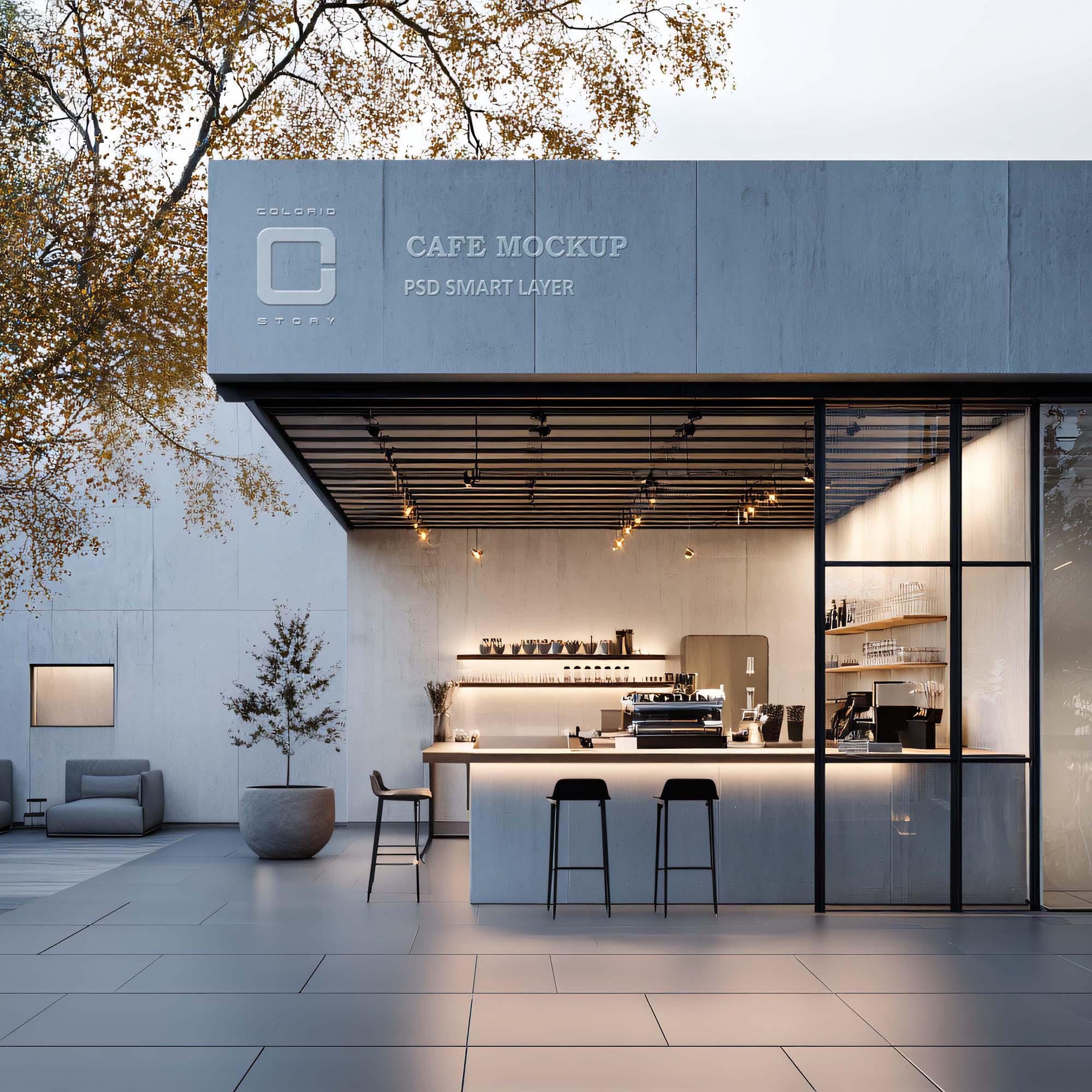 Concrete Cafe Facade Mockup PSD, Modern Industrial Logo Branding - Etsy