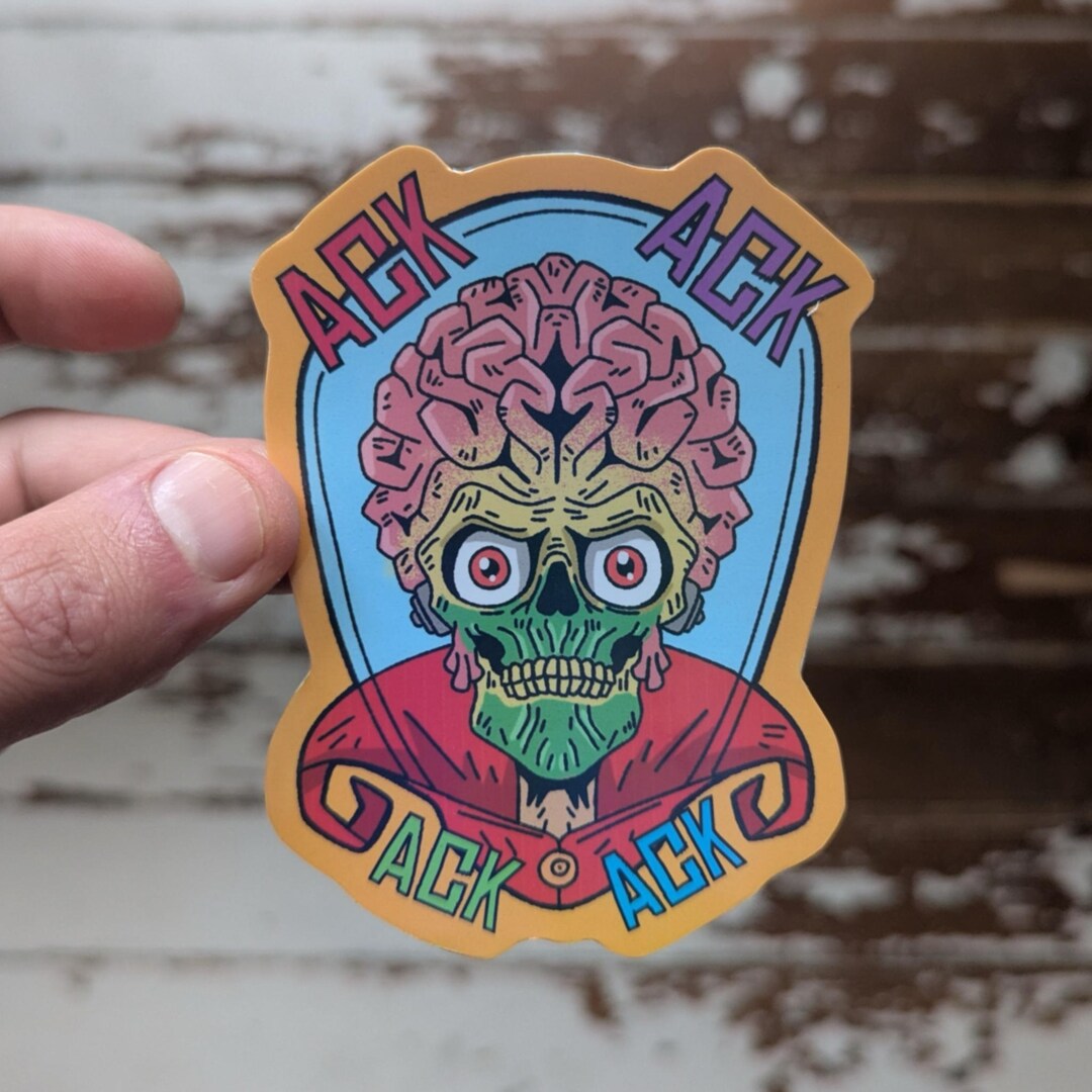Mars Attacks Sticker, Tim Burton Films Sticker, Retro Sci-fi Alien Head ...