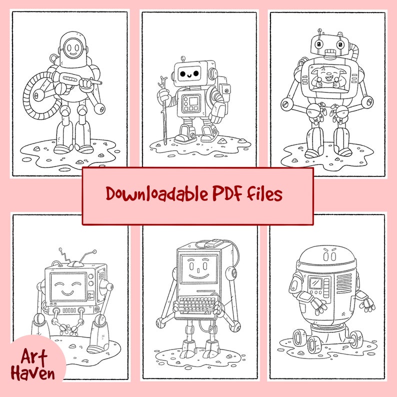 6 Fun Robot Colouring Sheets Printable Robot Colouring Pages for Kids ...