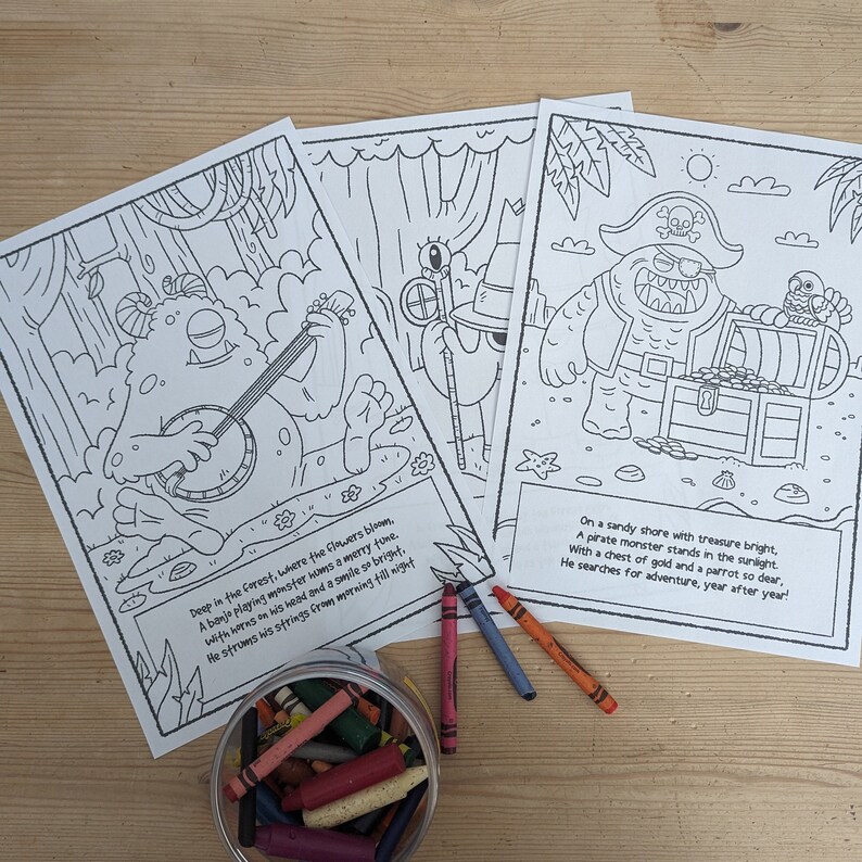 6 Fun Rhyming Coloring Sheets Printable Monster Coloring Pages for Kids ...